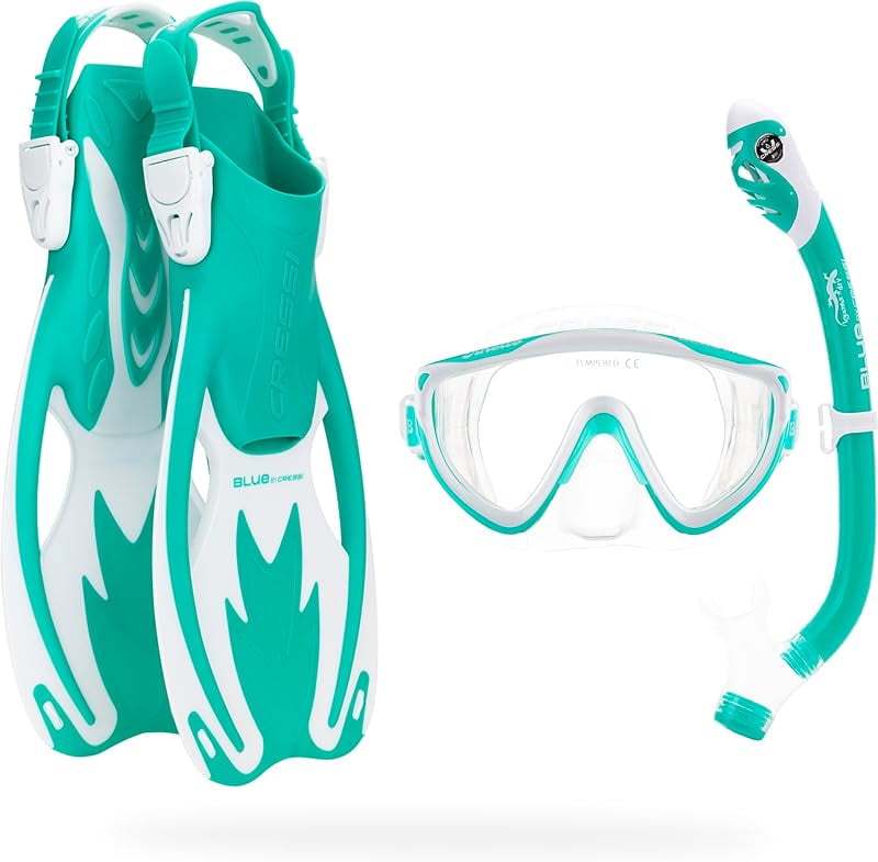 Cressi Kids Snorkeling Set- Short Adjustable Fins, Silicone Mask, and ...