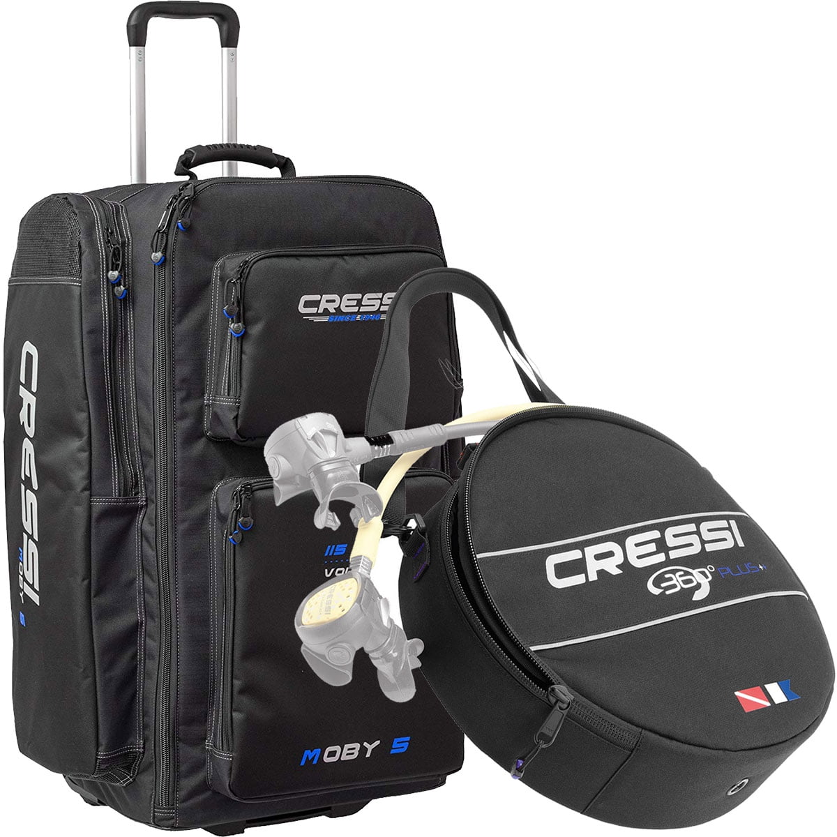 Cressi Moby 5 Blue Bag with Wheels & Cressi 360-Degree Regulator Bag ...