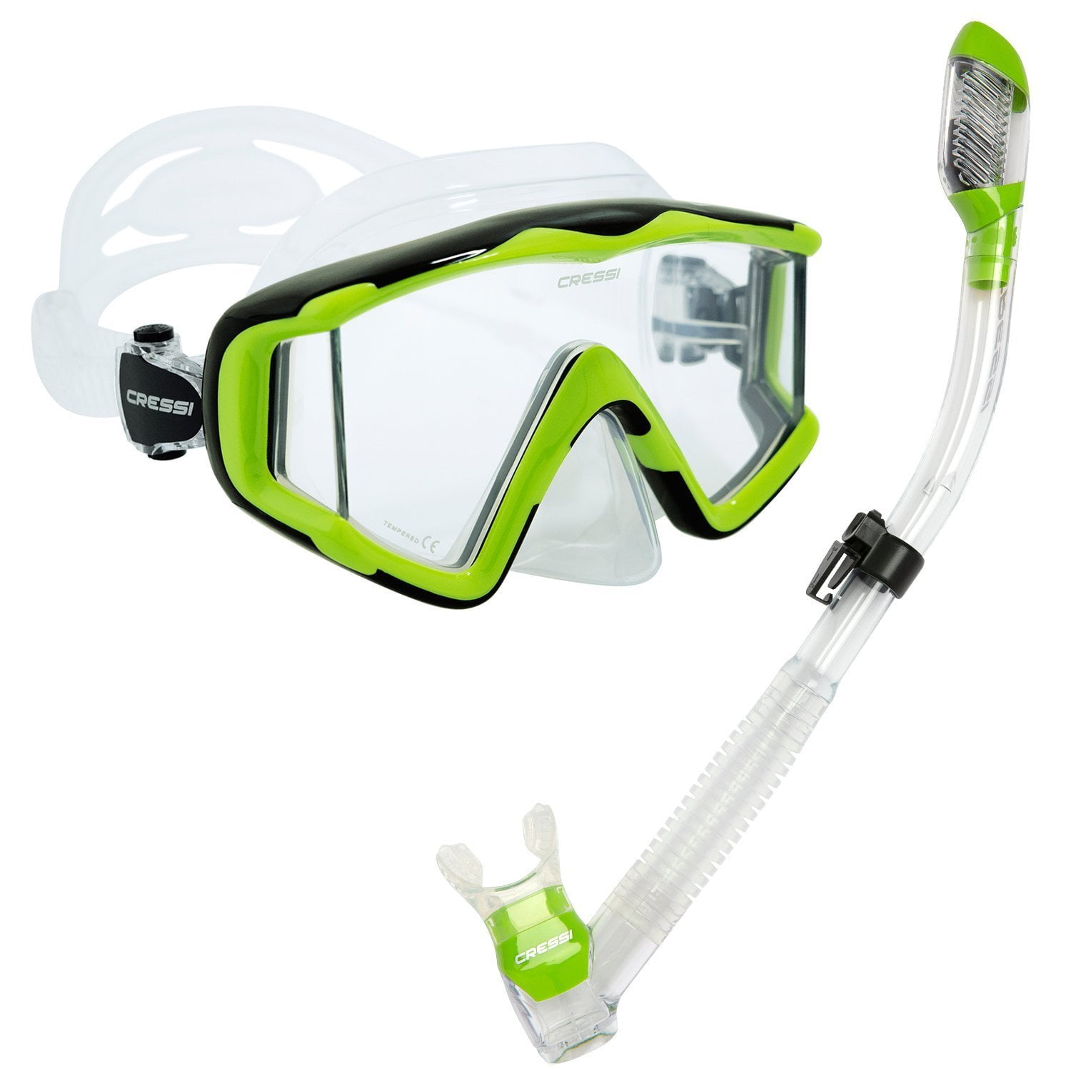Free Shipping! Cressi Panoramic Wide View 3 Panel Mask Dry Snorkel Set ...