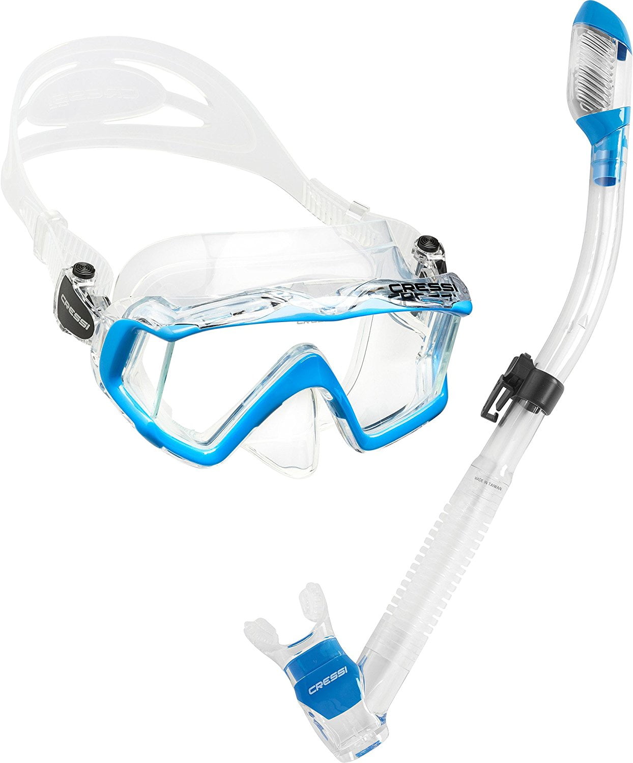 Cressi Panoramic Wide View Mask with Dry Snorkel Set, Clear Blue ...