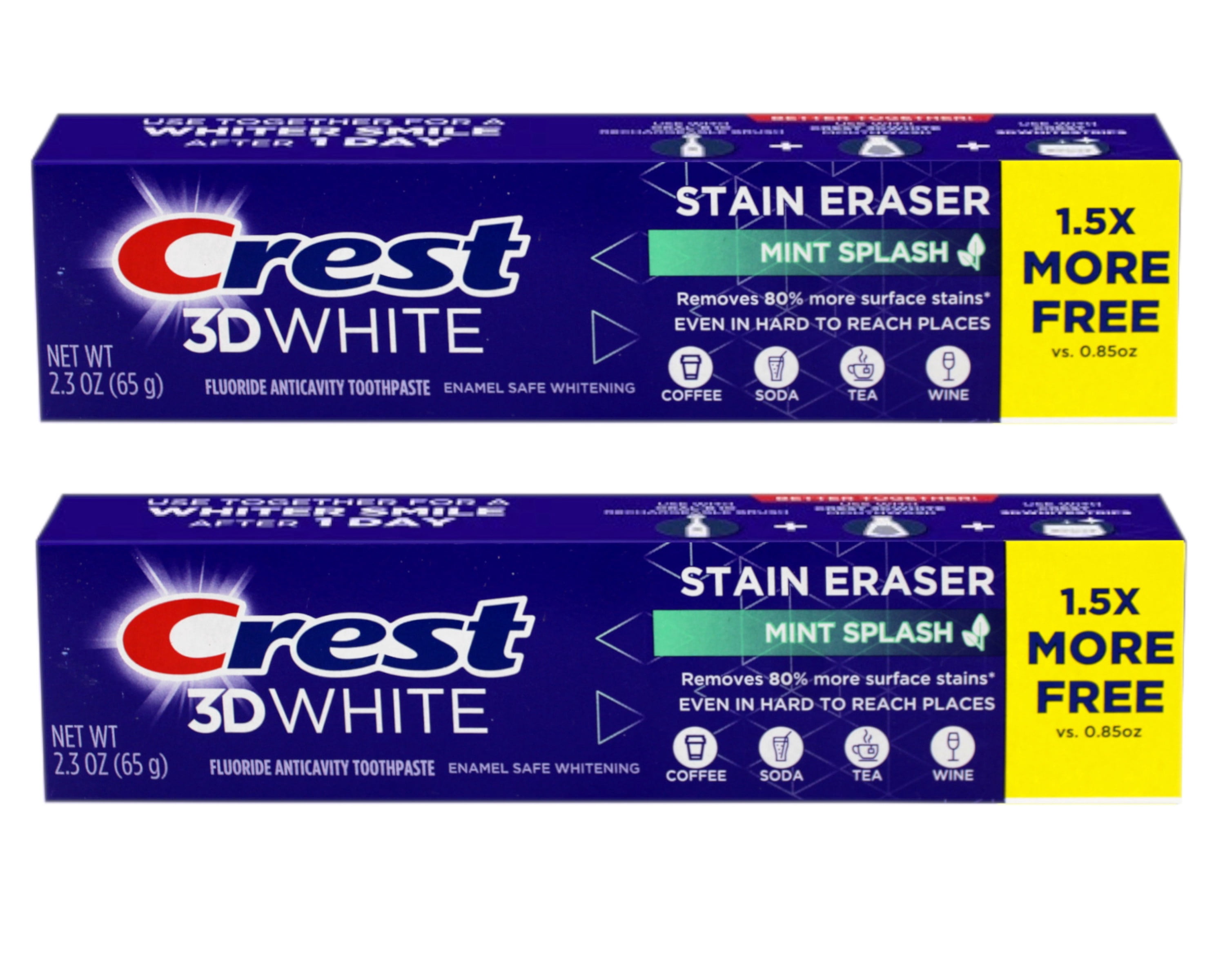 Crest 3D WHITE Stain Eraser Mint Splash, 2.3 OZ - 2 Pack - Walmart.com