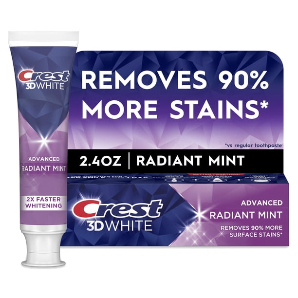 Crest 3D White Adv Teeth Whitening Toothpaste, Radiant Mint, 2.4 oz ...
