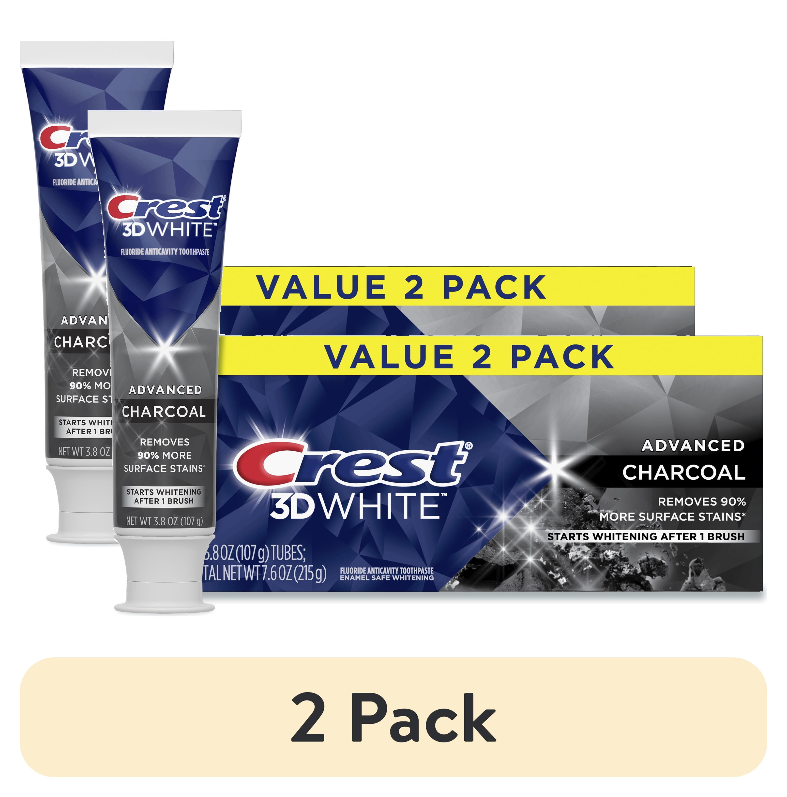 (2 pack) Crest 3D White Advanced Charcoal Whitening Toothpaste, 3.8 oz ...