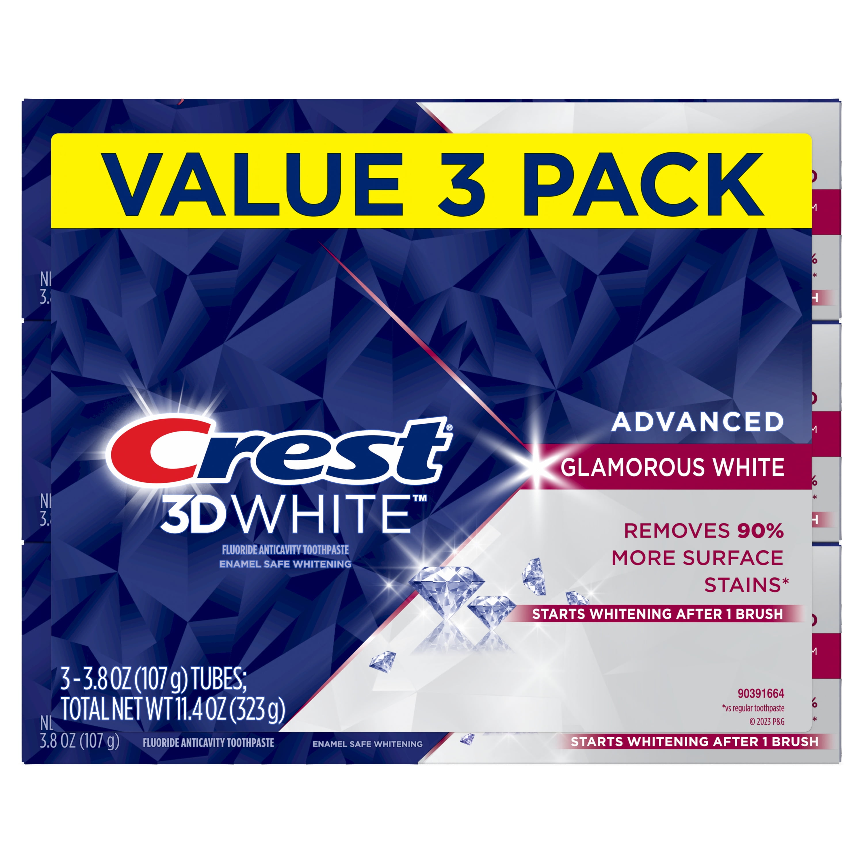 Crest 3D White Advanced Glamorous Whitening Toothpaste, 3.8 oz, 3 Pack ...