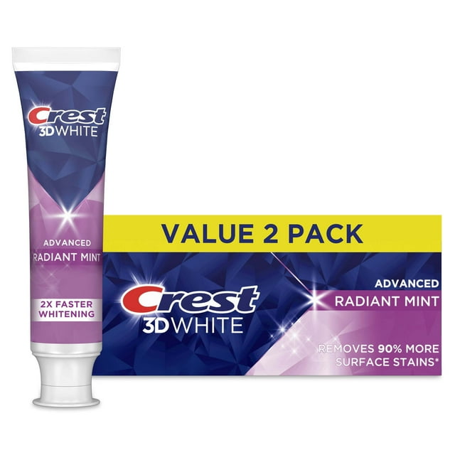 Crest 3D White Advanced Radiant Mint Teeth Whitening Toothpaste, 3.3 oz, 2 Pack - Walmart.com