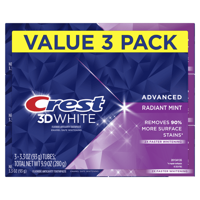 Crest 3D White - Advanced Radiant Mint Brilliance Teeth Whitening Toothpaste, Value 3 Pack, 3.3 ...