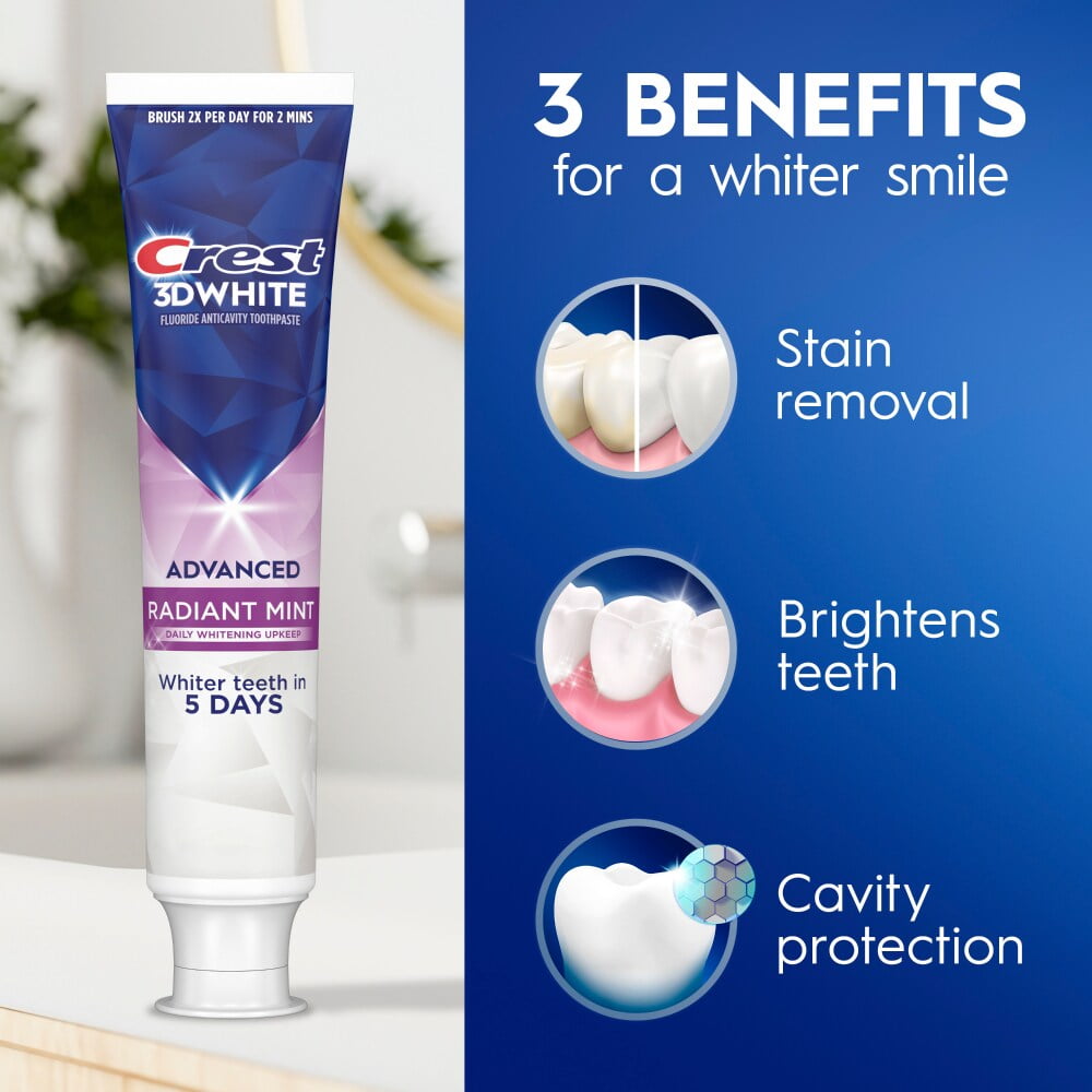 Crest 3D White Advanced Teeth Whitening Toothpaste, Radiant Mint - 4.9 ...
