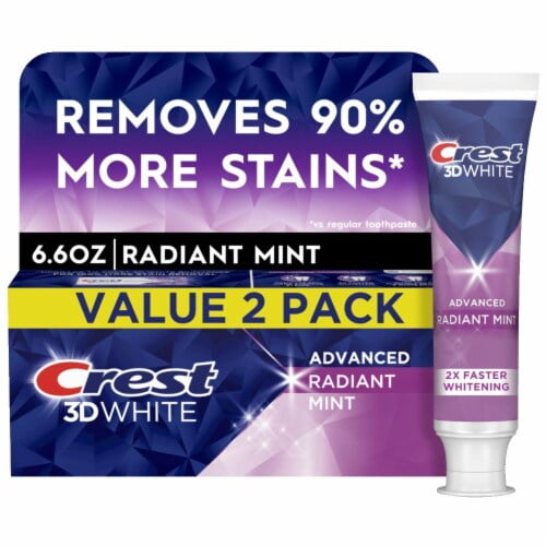 Crest 3D White Advanced Teeth Whitening Toothpaste, Radiant Mint Twin Pack 2 pk / 3.3 oz ...