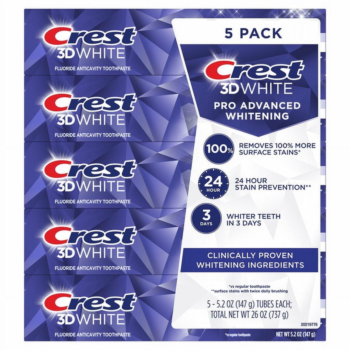 Crest 3D White Advanced Whitening Toothpaste, 5.2 oz, 5-Count Value ...