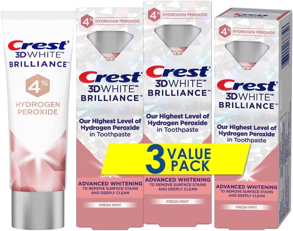 Crest 3D White Brilliance Hydrogen Peroxide Toothpaste with Fluoride, 3 ...