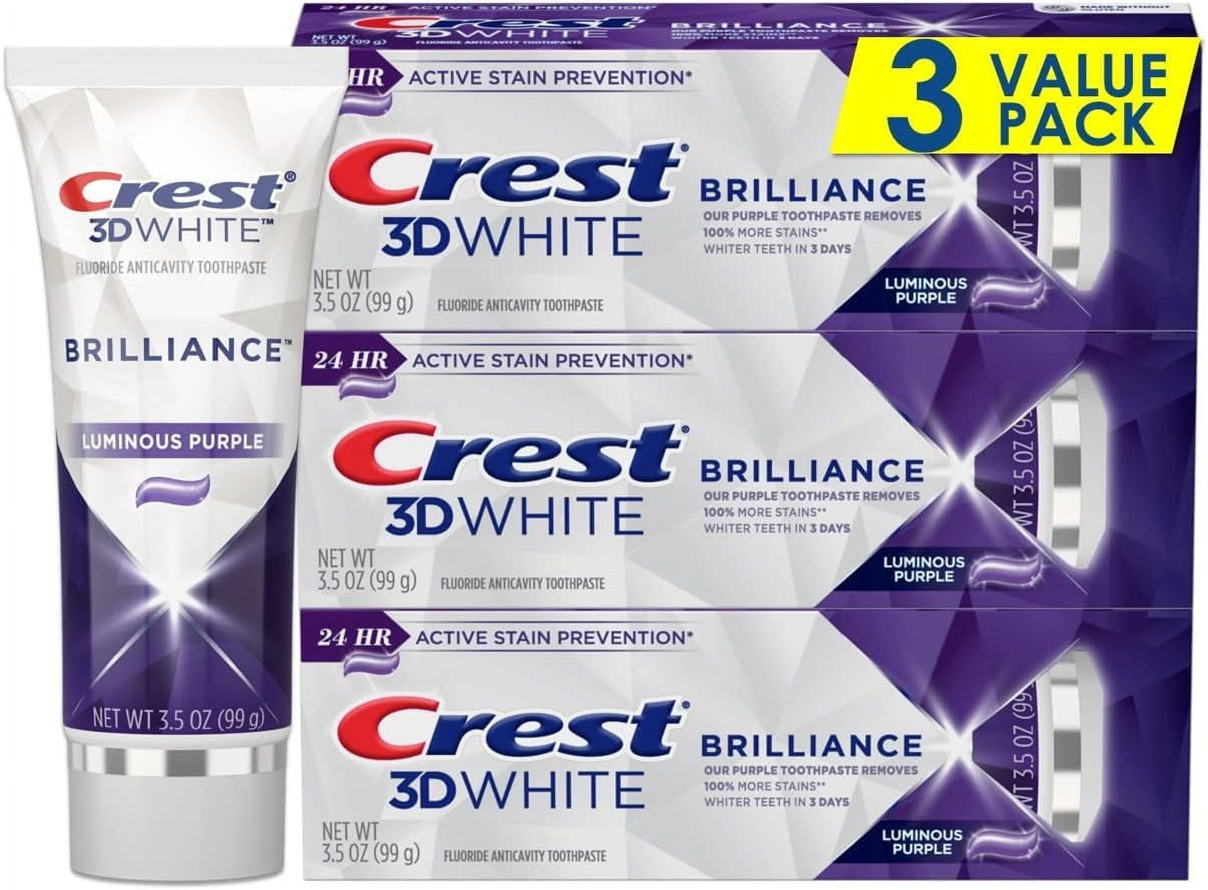 Crest 3D White Brilliance Purple Teeth Whitening Toothpaste - Pack of 3 ...