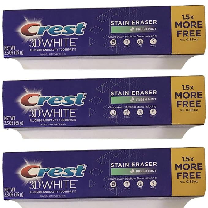 Crest 3D White Stain Eraser Fresh Mint Whitening Toothpaste 2.3 Oz(pack ...