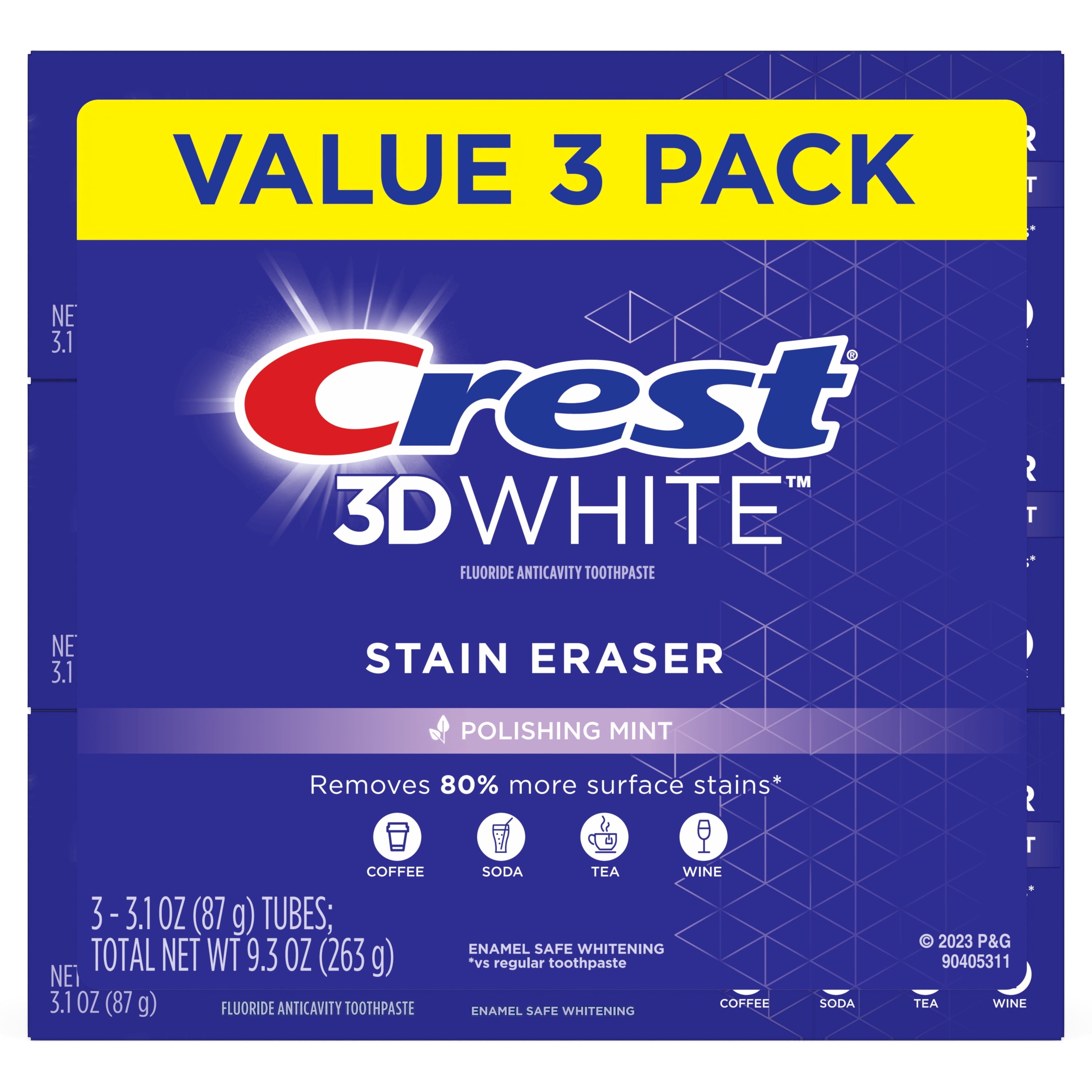 Crest 3D White Stain Eraser Polishing Mint Toothpaste, Mint, 3.1 oz ...