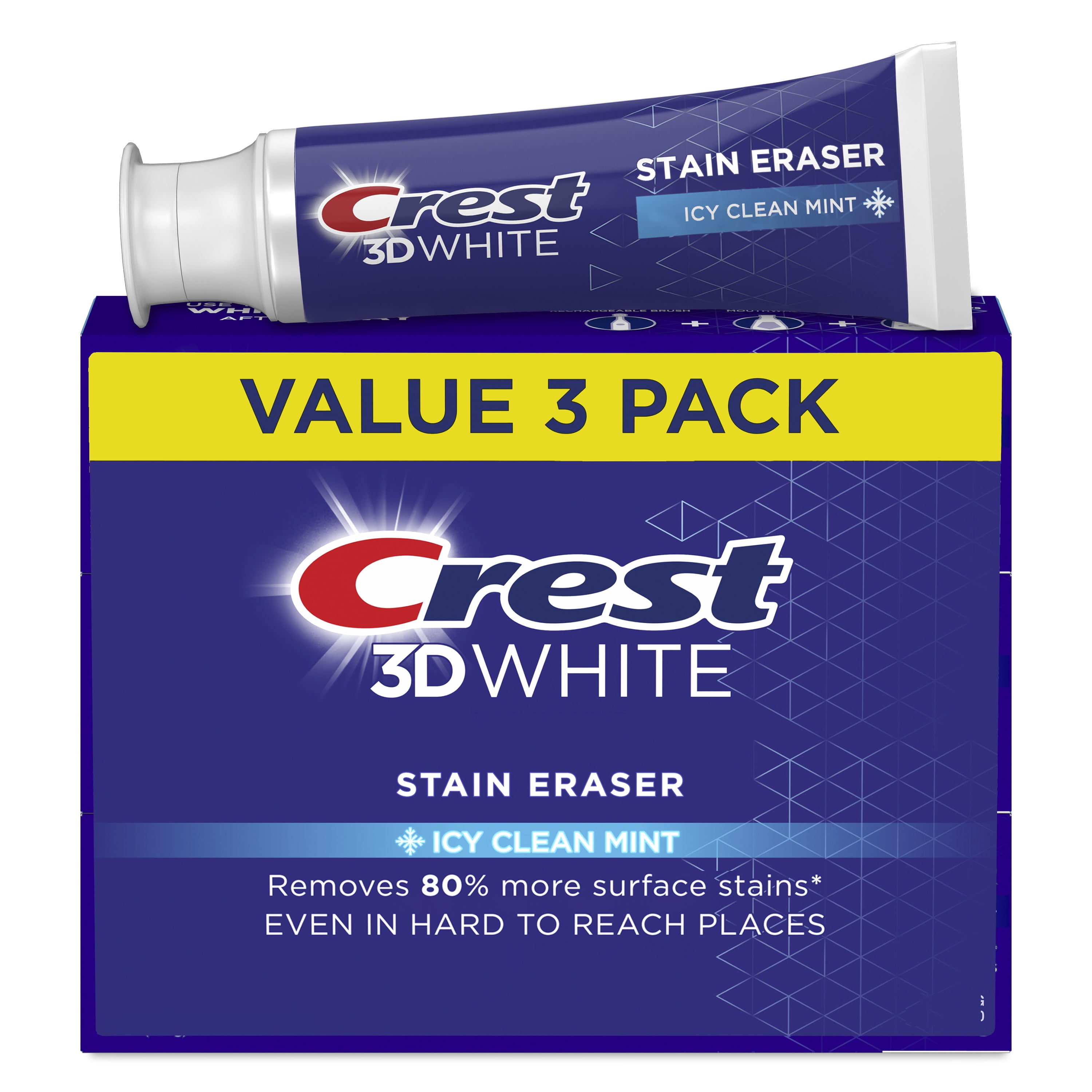 Crest 3D White Stain Eraser Toothpaste, Icy Clean Mint, 3.8oz Pack of 3 ...