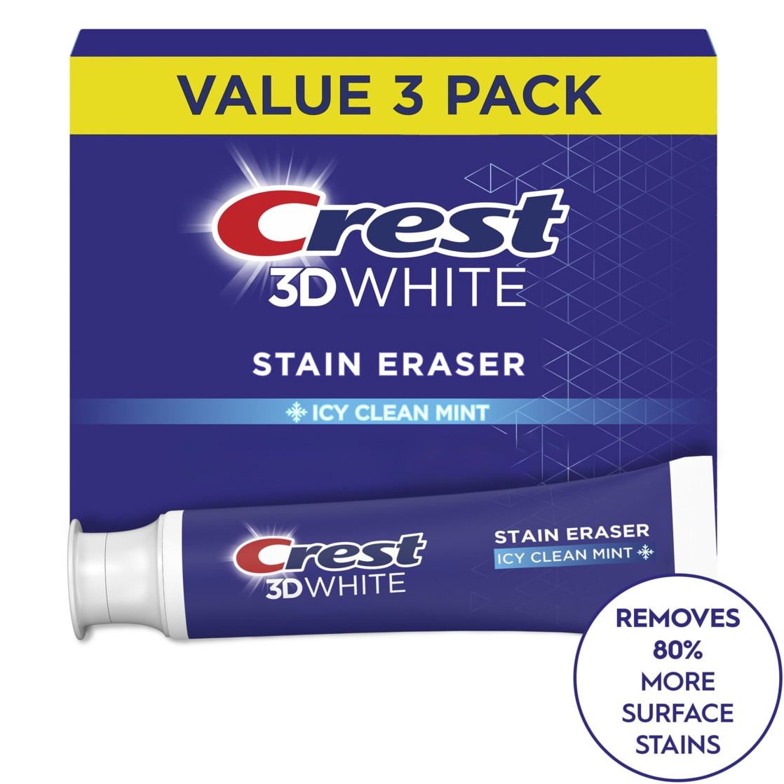 Crest 3D White Stain Eraser Teeth Whitening Toothpaste, Icy Clean Mint ...