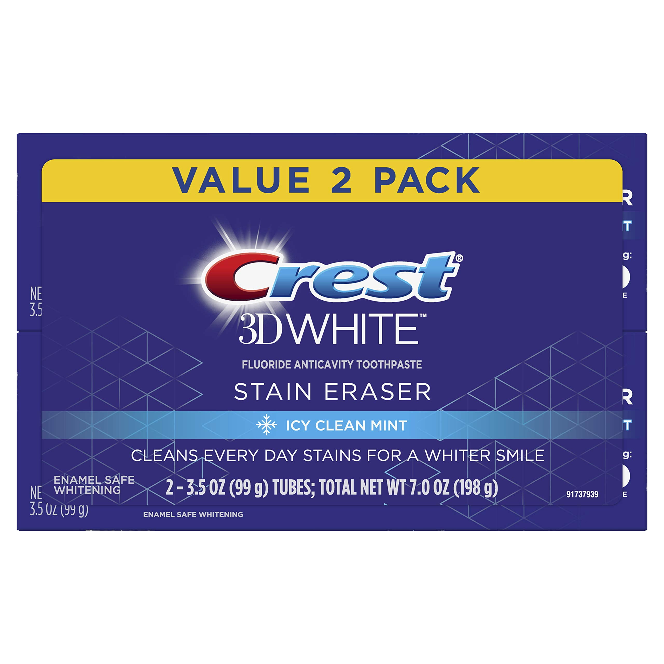 Crest 3D White Stain Eraser Whitening Toothpaste, Icy Clean Mint, 2 ...