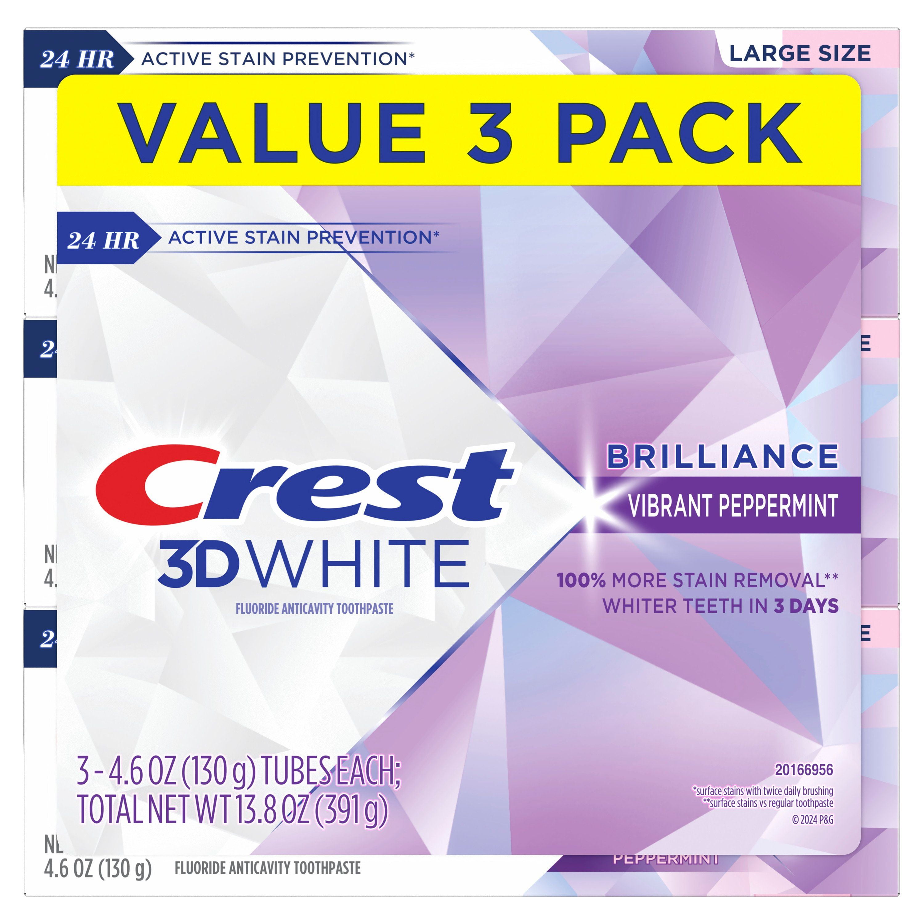 Crest 3D White Toothpaste Brilliance - Peppermint - 13.8 oz (Pack of 2 ...