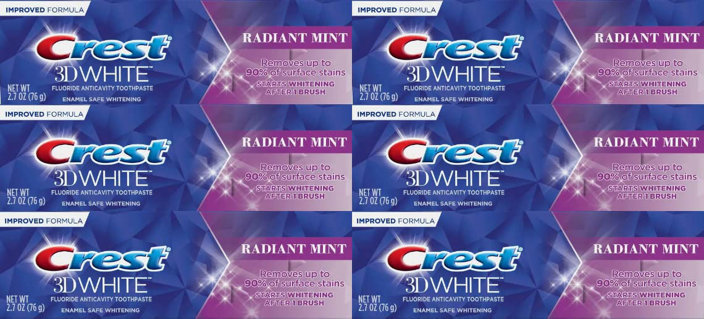 Pack of 2 - Crest 3D White Toothpaste Radiant Mint, 2.7 Oz (76G) - Pack ...