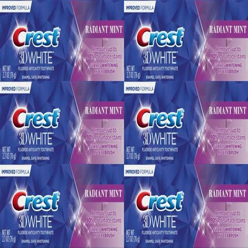 Crest 3D White Toothpaste Radiant Mint, 2.7 Oz (76G) - Pack Of 6 ...