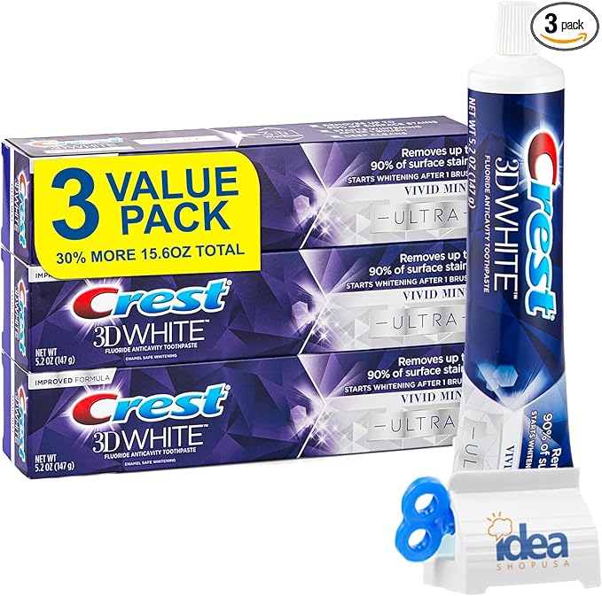 Crest-3D-White Ultra Whitening Toothpaste Vivid Mint 3 Large Tubes of 5 ...