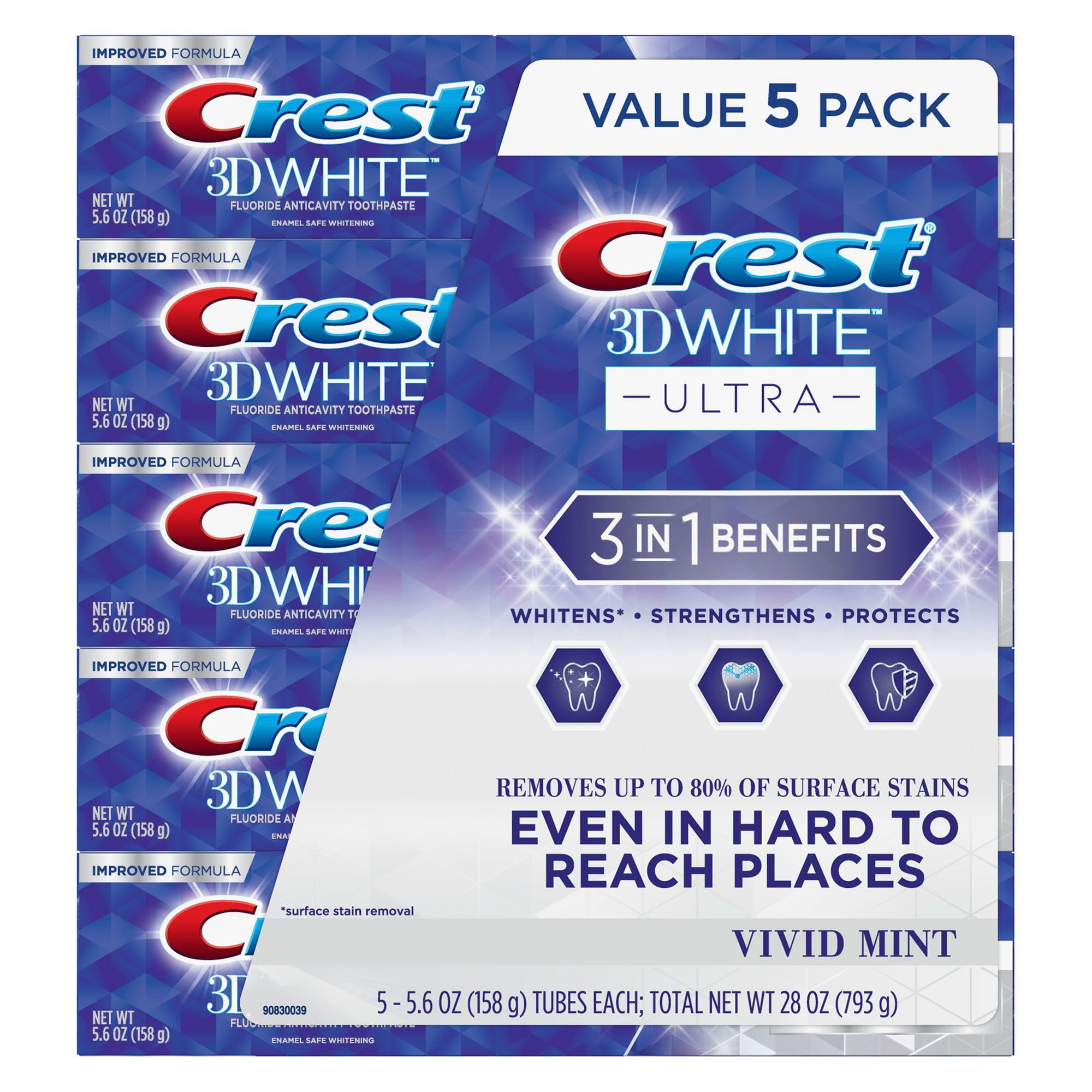 Crest 3D White Ultra Whitening Toothpaste, Vivid Mint, (5.6 Ounce, 5 ...