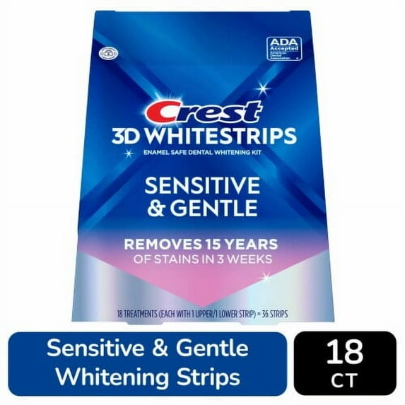 Crest 3D Whitestrips Sensitive & Gentle Teeth Whitening Kit, Enamel ...