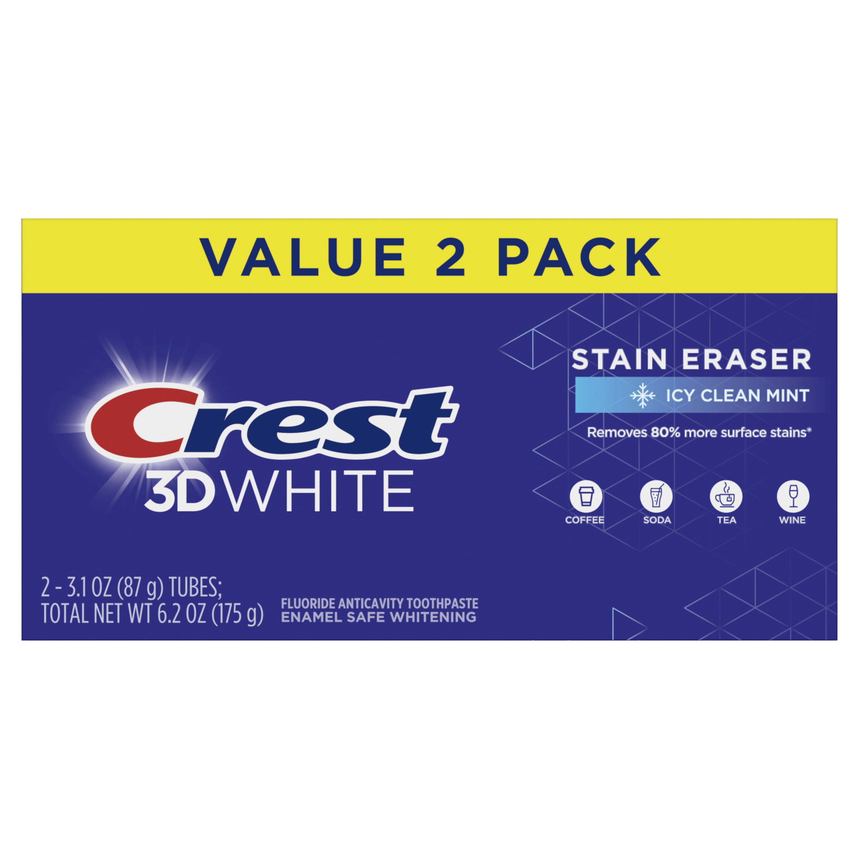 Crest 3D Whte Stain Ersr Whtg Toothpste, Icy Cln Mint, 3.1 oz, Pk of 2 ...