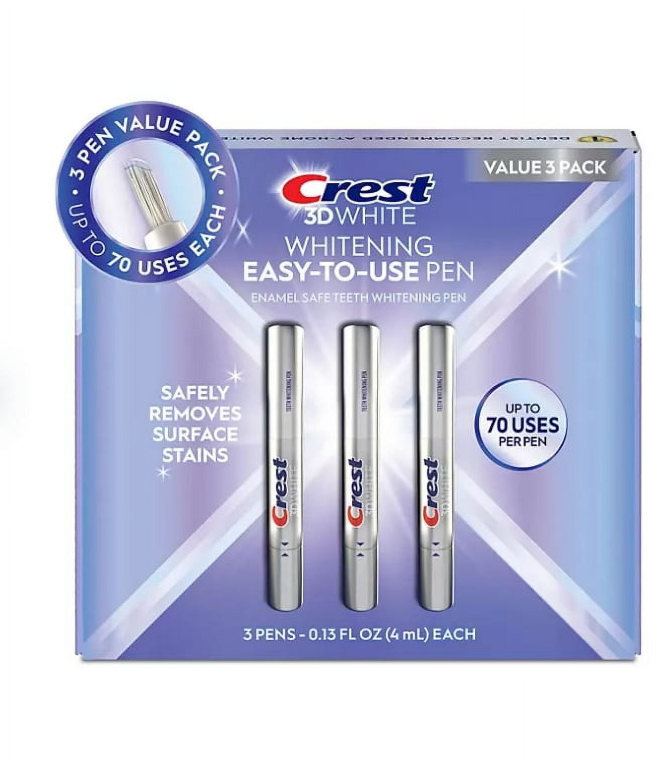 Crest 3DWhite Teeth Whitening Pen, Enamel Safe, 0.13 fl oz, 3 Pack, 70 ...