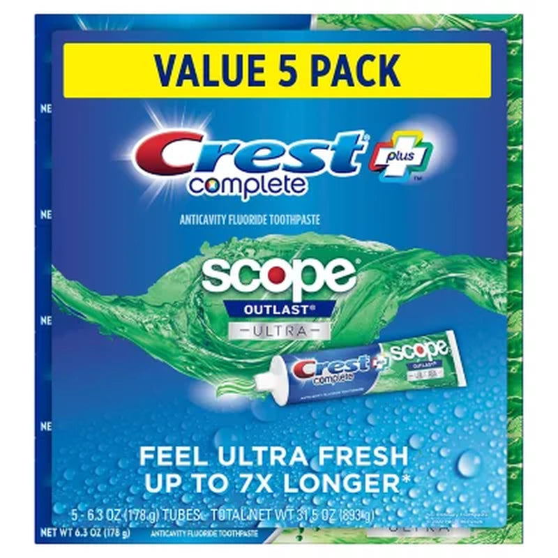 Crest Complete + Scope Outlast Ultra Toothpaste, 6.3 Oz., 5 Pk ...
