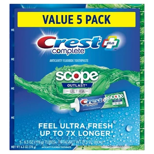 Crest Complete + Scope Outlast Ultra Toothpaste, 6.3 Oz., 5 Pk ...