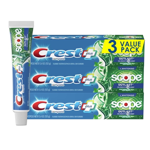 Crest Complete Whitening + Scope, Long Lasting Mint Toothpaste, Triple ...