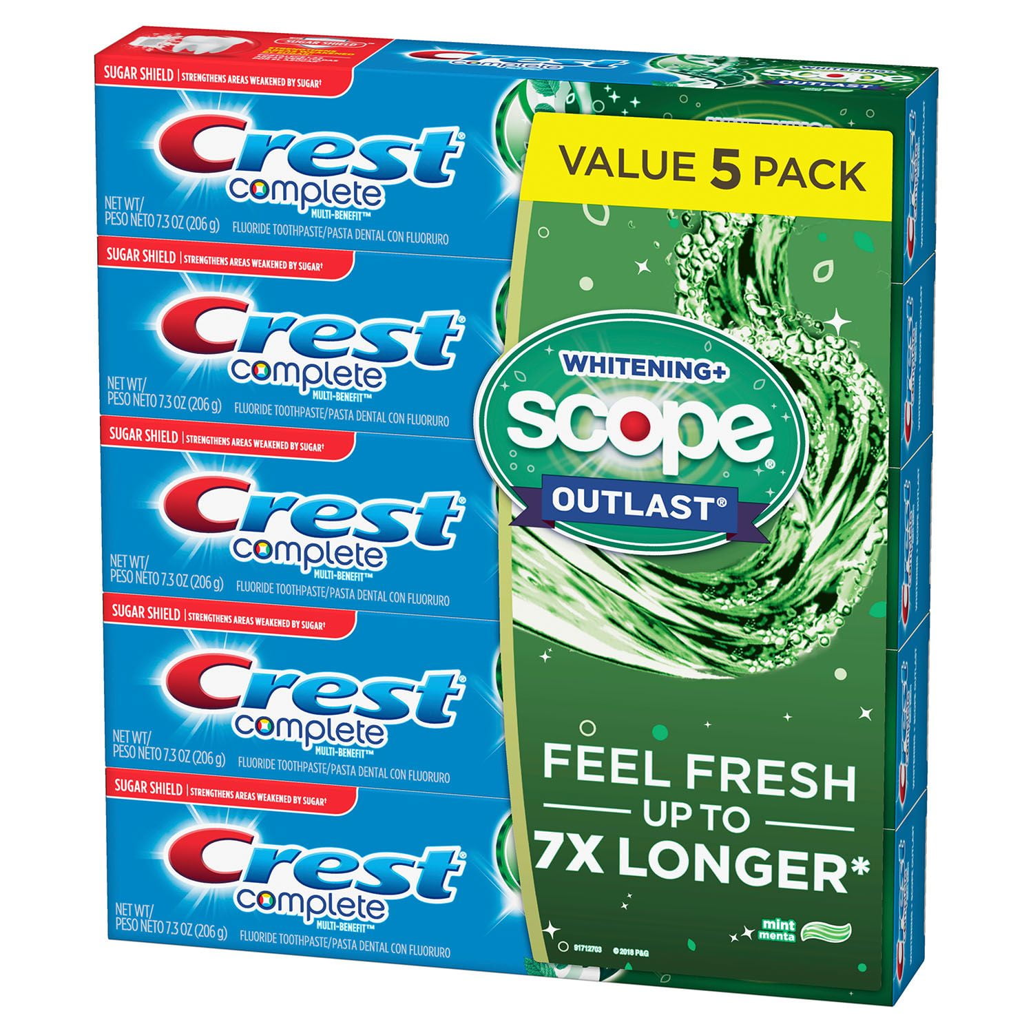 Crest Complete Whitening + Scope Mint Outlast Toothpaste, 5 Pk./7.3 Oz ...