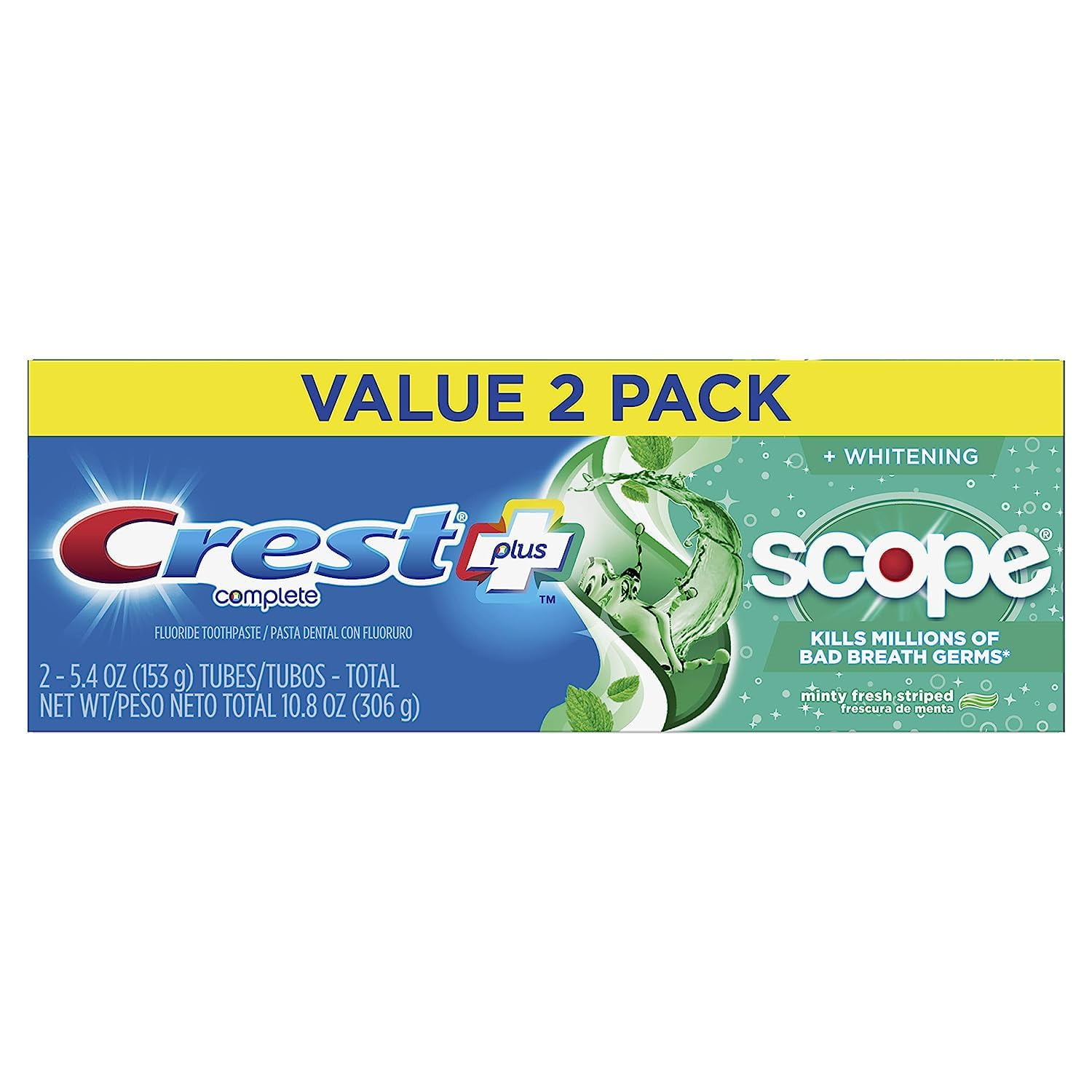 Crest Plus Scope Complete Whitening Toothpaste, Minty Fresh, 5.4 Oz ...