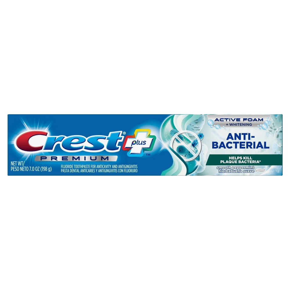 Crest Premium Plus Anti-Bacterial Toothpaste Smooth Peppermint Flavor 7 ...