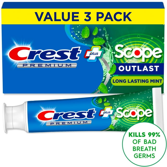 Crest Premium Plus Scope Outlast Fluoride Toothpaste, Long Lasting Mint ...