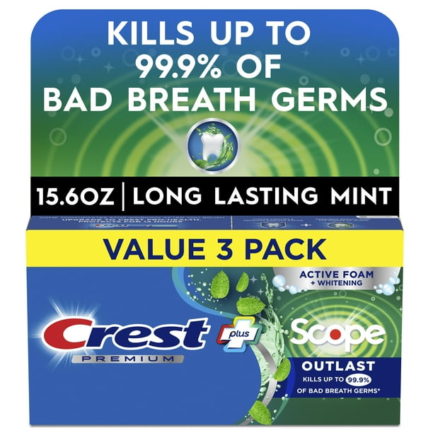 Crest Premium Plus Scope Outlast Toothpaste, Long Lasting Mint Flavor 5 ...