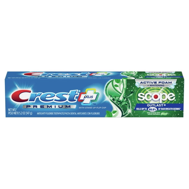 Crest Premium Plus Scope Outlast Toothpaste, Long Lasting Mint Flavor 5 ...
