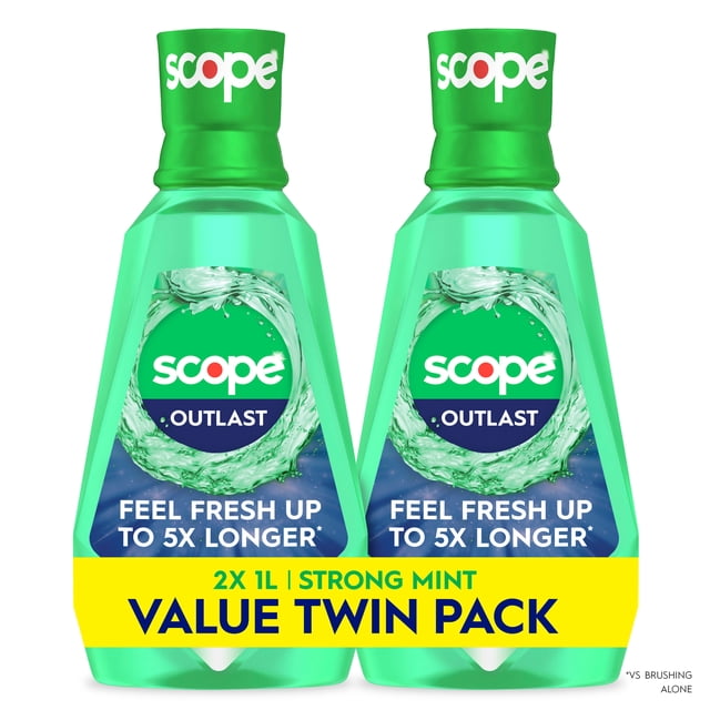 Crest Mouthwash, Scope Outlast Mouthwash, Fresh Mint Mouth Rinse, 1L, 2 ...