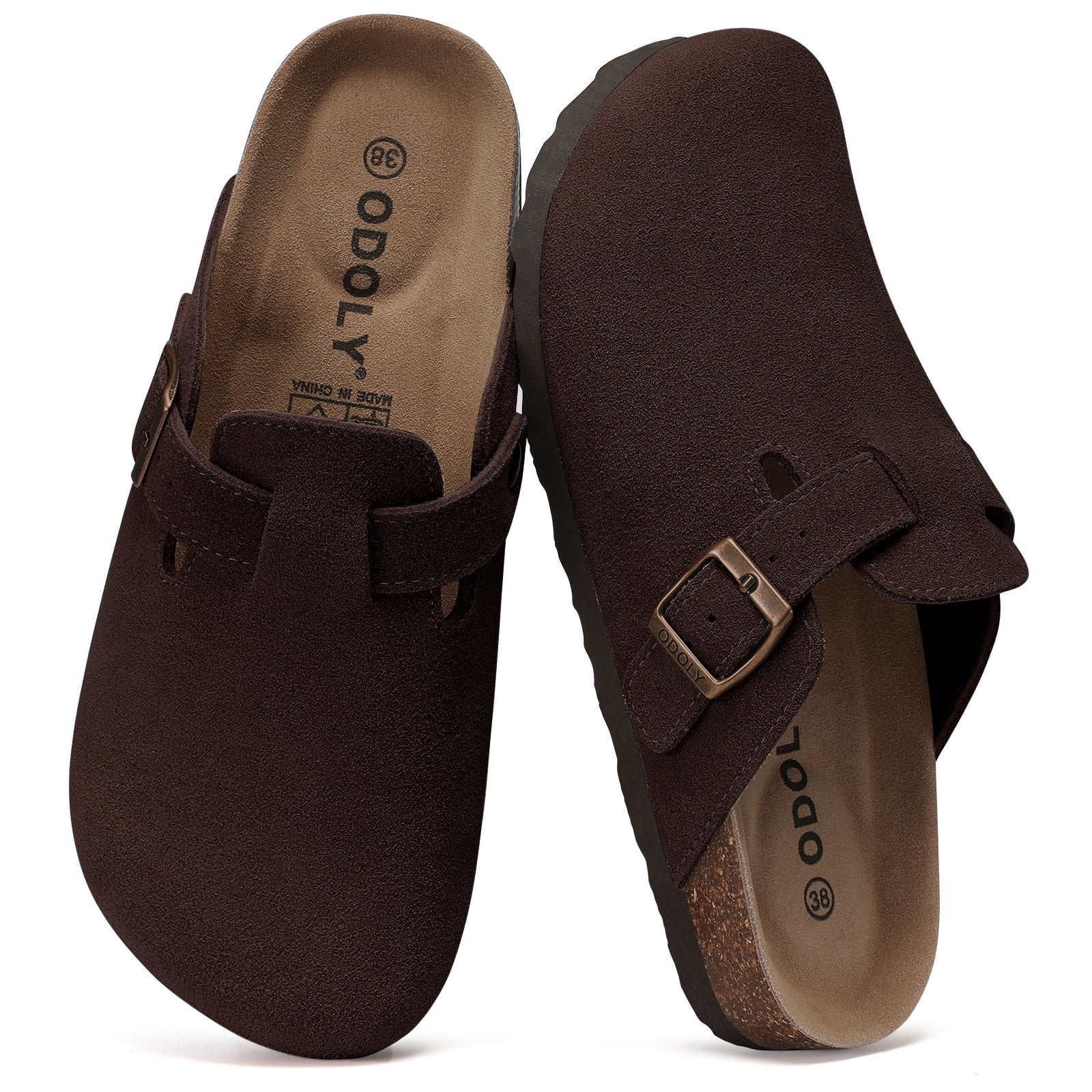 Crestar Genuine Suede Clogs Shoes for Women Leather Mules, Cork Footbed ...