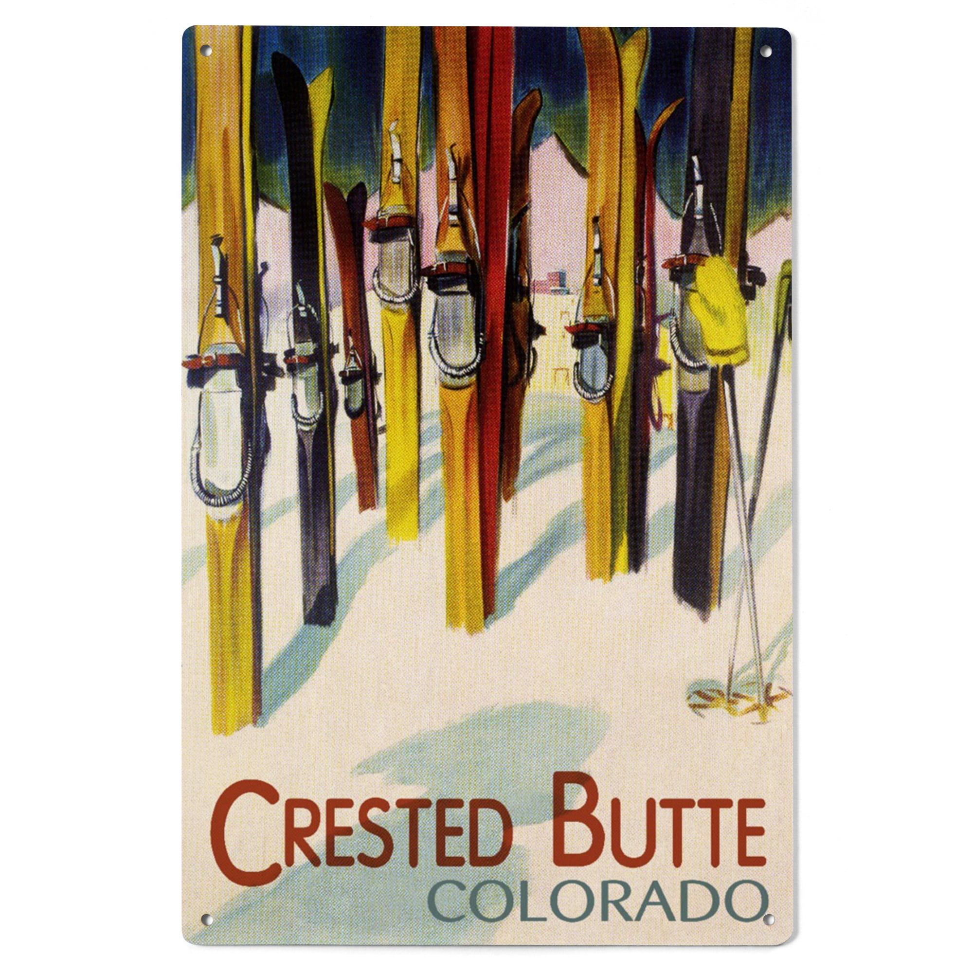Crested Butte, Colorado, Colorful Skis, V2 Birch Wood Wall Sign (6x9 ...