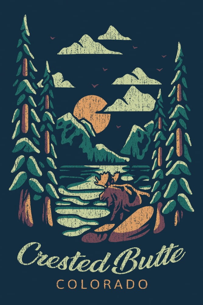 Crested Butte, Colorado, Distress Vector Shapes (24x36 Giclee Gallery ...
