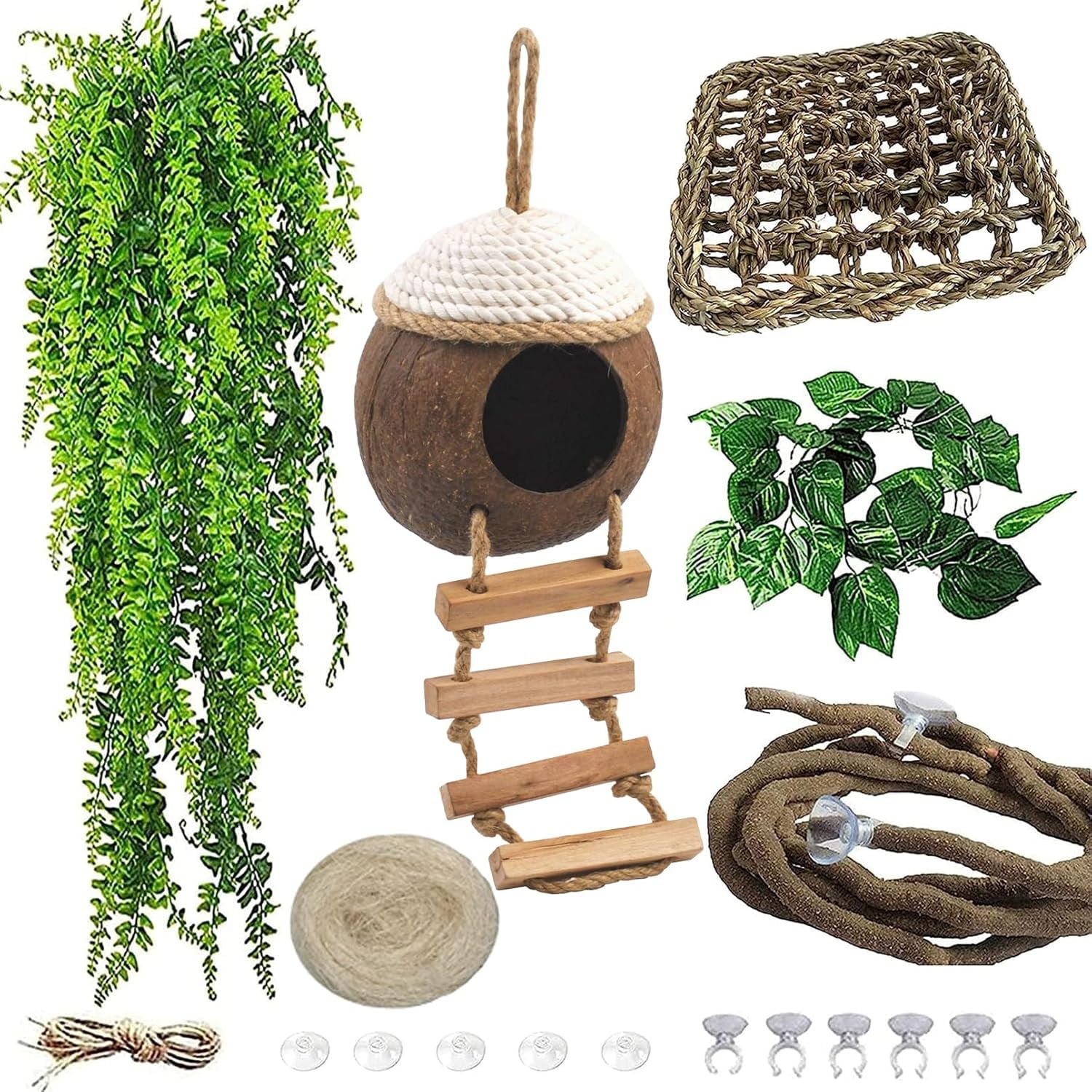 Crested Gecko Tank Accessories,Gecko Coconut Hut Hideout with Ladder ...