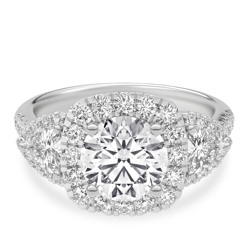 Crestin Jewel Brilliant Round Cut Three Stone Halo Diamond Ring for ...