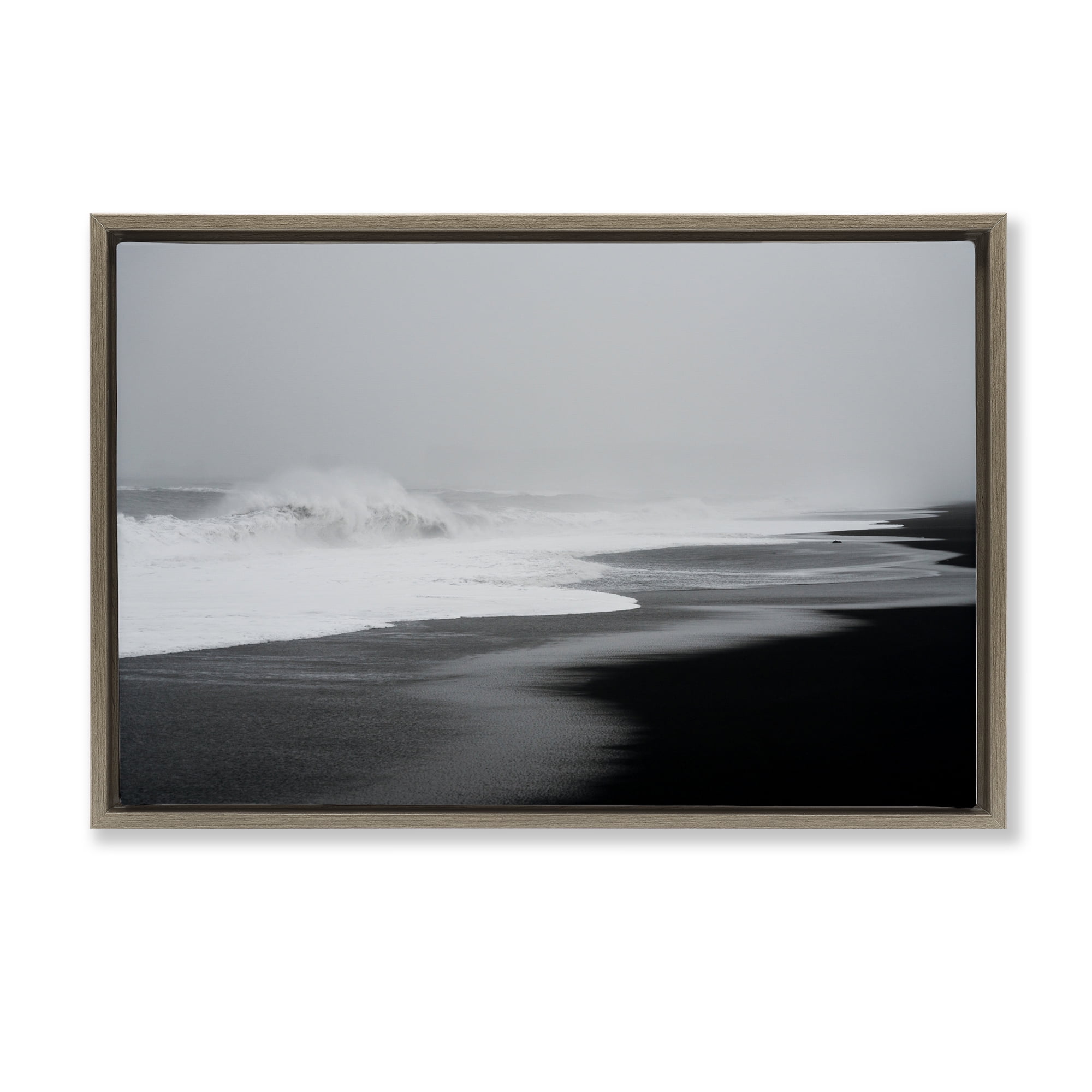 Stupell Industries Cresting Waves Black Sand Coast Brown Framed Floater ...