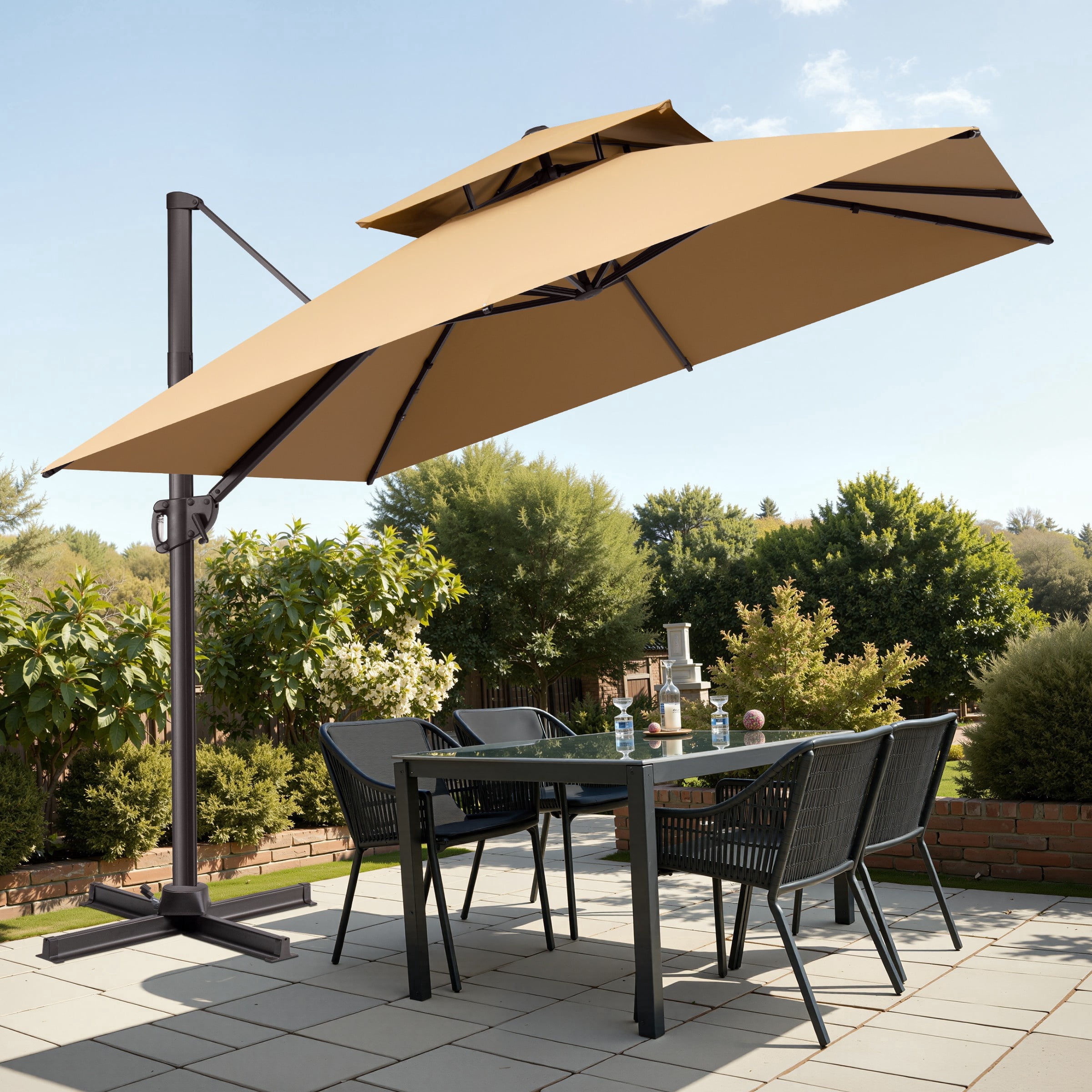 Crestlive Products 10'x10' Large Patio Cantilever Umbrella with Base ...