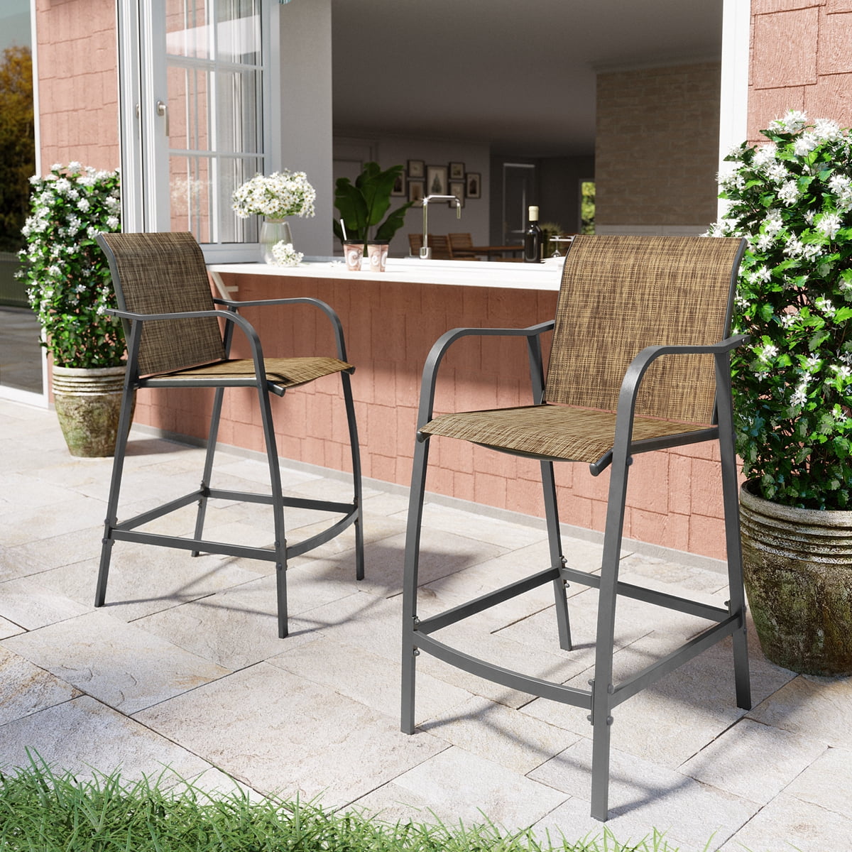 Crestlive Products 28.74" Metal Outdoor Counter Height Stool (Set of 2 ...
