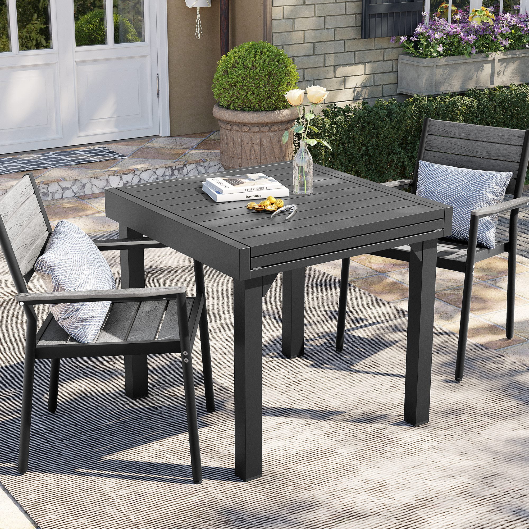 Crestlive Products 3 Pcs Patio Dining Set Aluminum Expandable Table and ...