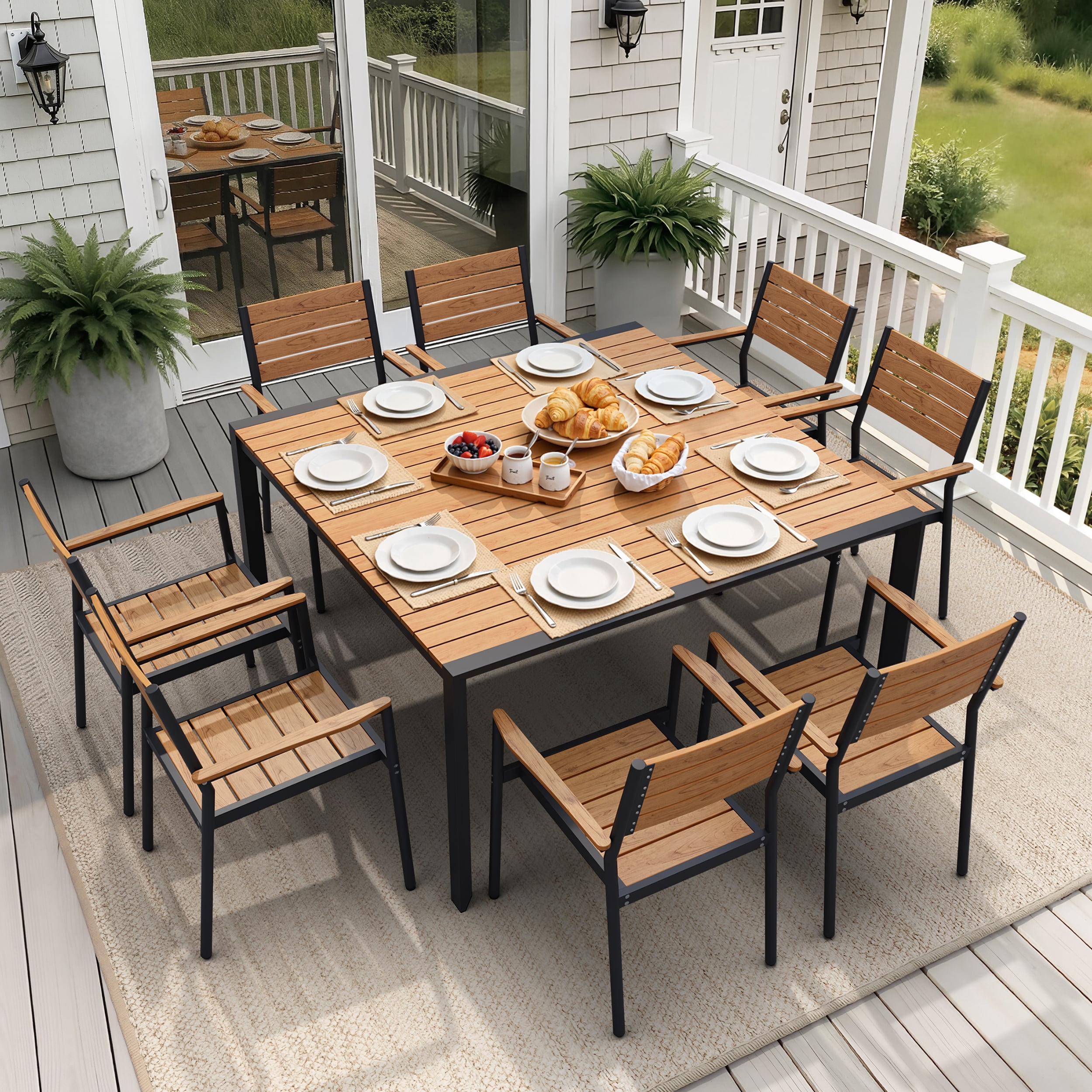 Crestlive Products 9-Piece Square Outdoor Dining Table Set for 8 ...
