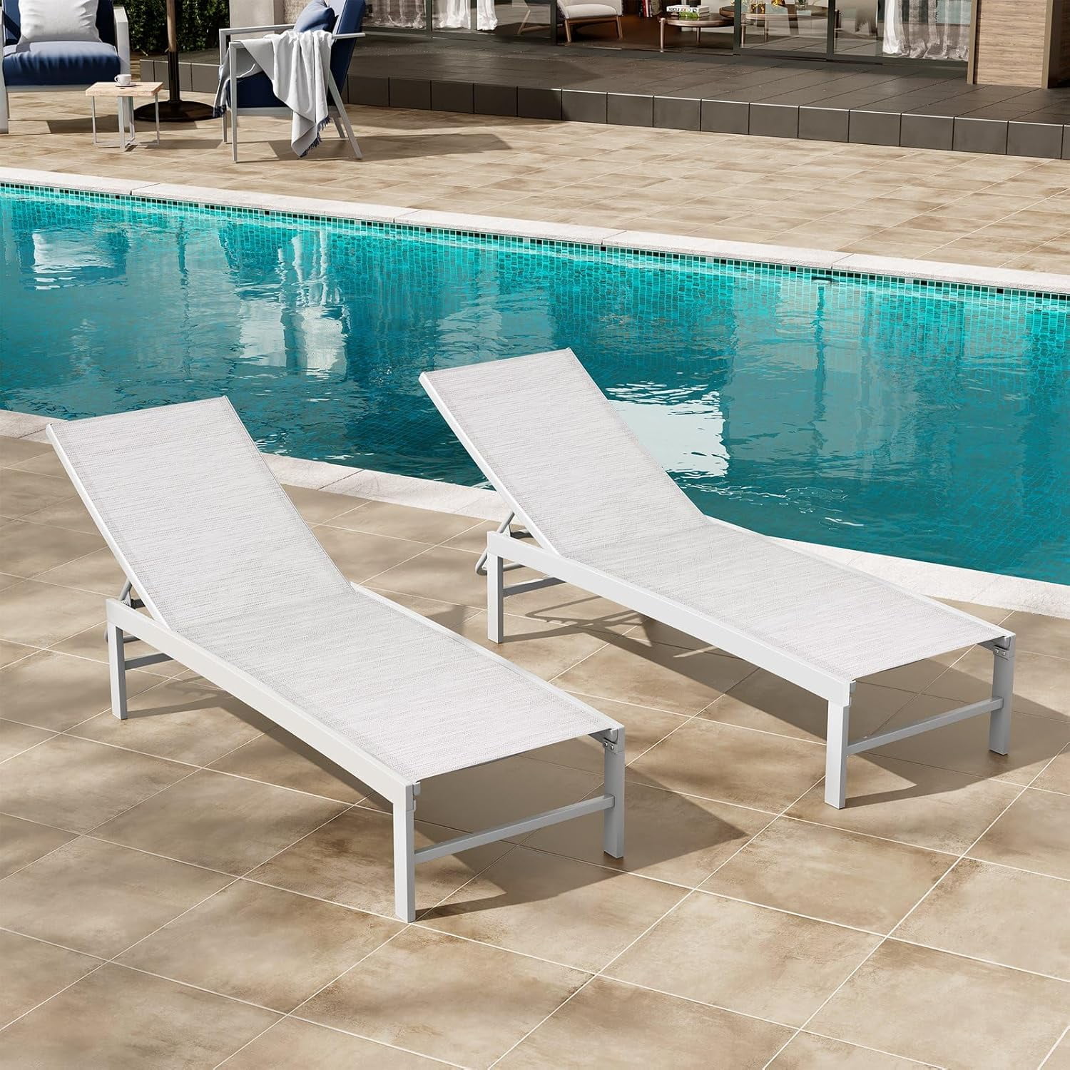 Crestlive Products Chaise Lounge Chair Outdoor Set of 2, Aluminum Pool ...