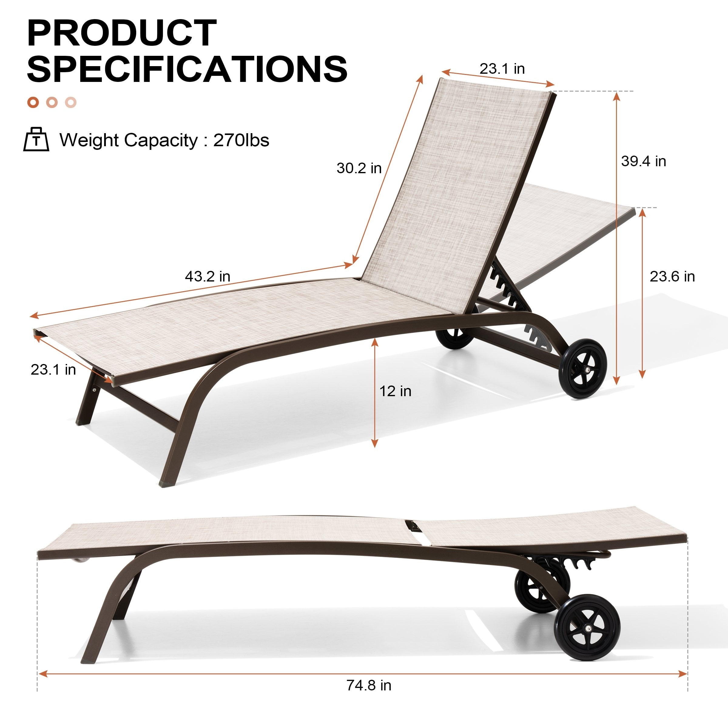Crestlive Products Crestlive Outdoor Adjustable Chaise Lounge Chairs w/Wheels - See the Picture ...